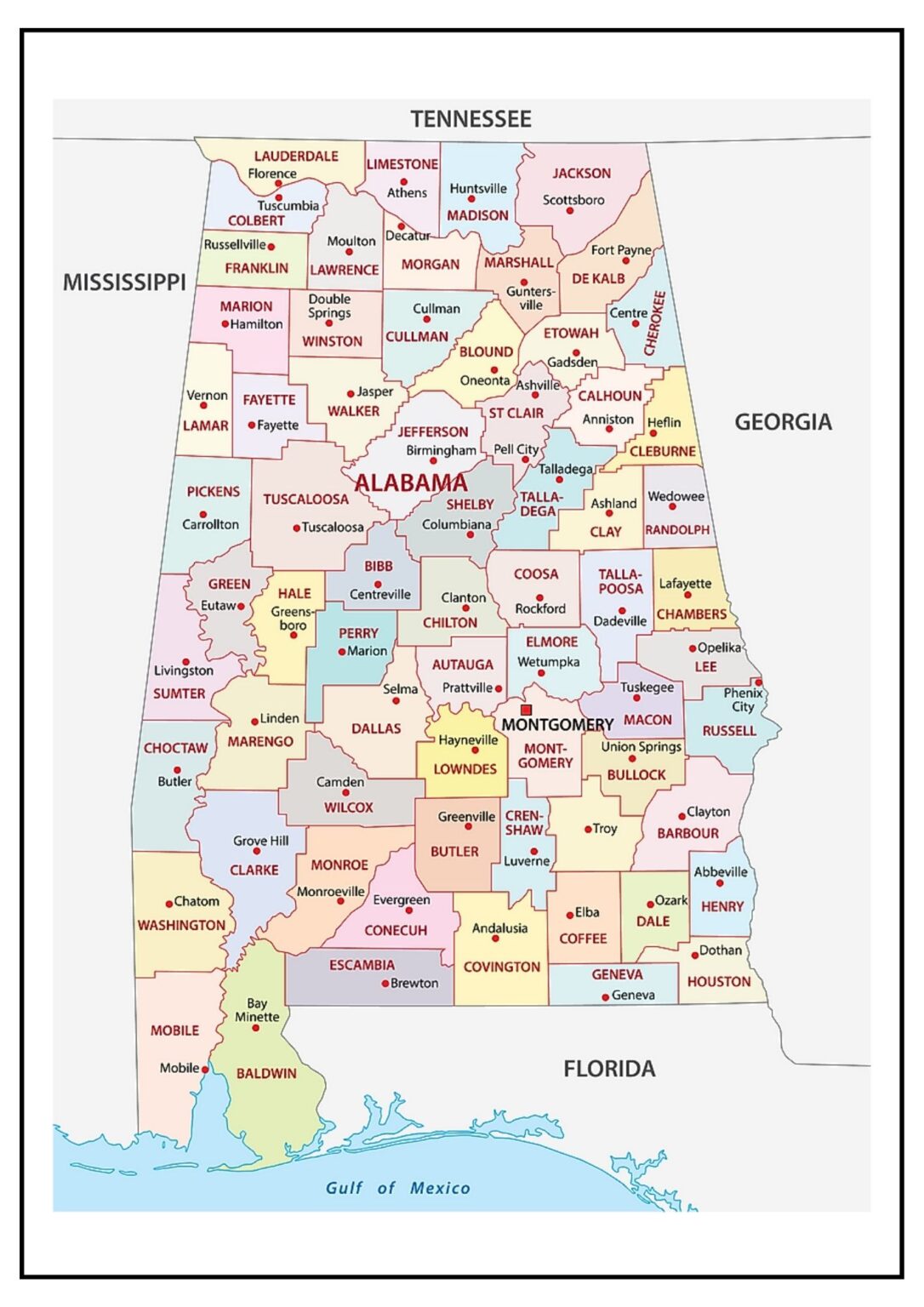 Alabama County Map [Map of Alabama Counties and Cities]