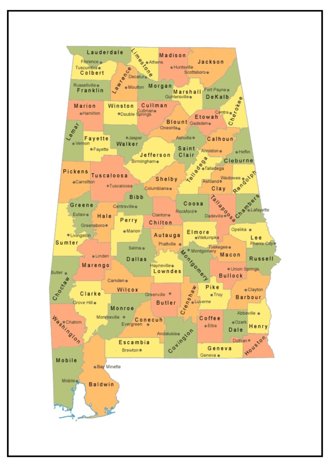 Alabama County Map [Map of Alabama Counties and Cities]